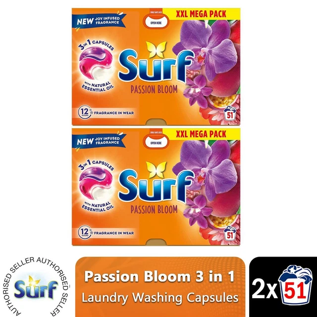 SURF 3 IN 1 Laundry Washing Detergent Capsules Passion Bloom, 102 ...