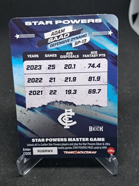 AFL 2024 TEAMCOACH STAR POWERS Defensive Dynamo Card SP-13 Adam SAAD ...