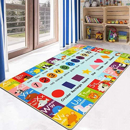 KIDS PLAY RUG Abc Alphabet Numbers Shapes Educational Area Rug Machine ...