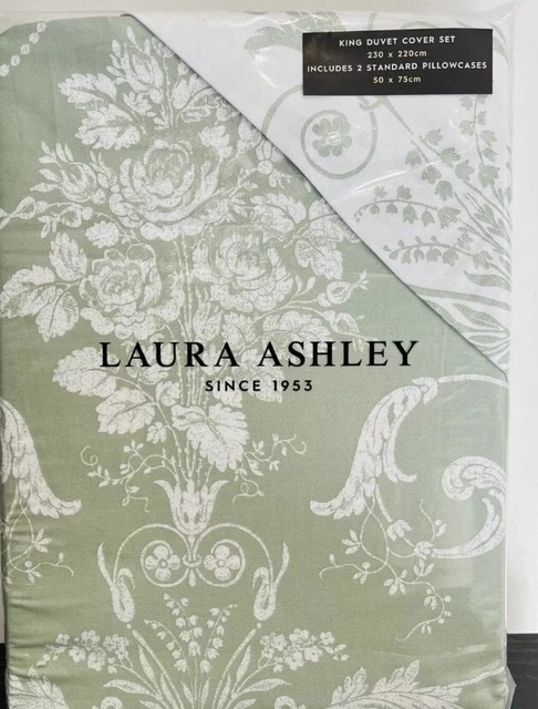 LAURA ASHLEY GREEN Josette Bedding Set Duvet Cover/Pillowcase Set King ...