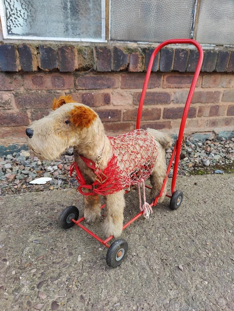 VINTAGE PEDIGREE 1950S Terrier Mohair Dog Push Along Walker Toy Prop ...