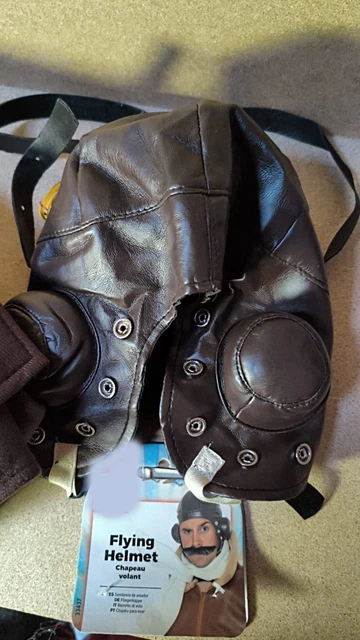 ADULT FLYING HELMET Aviator Pilot Chubby Biggles Fancy Dress Accessory ...