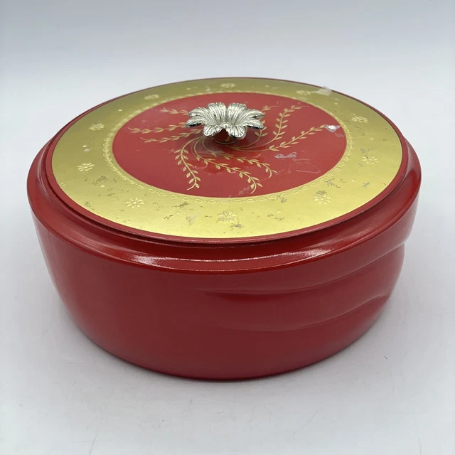 VINTAGE AVON PERSIAN Wood Beauty Dust Red Glass Vanity Powder Container ...