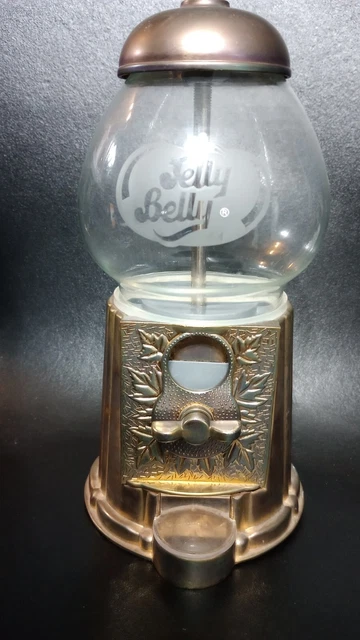 JELLY BEAN COLLECTIBLE Dispenser Coin Operated Bank Glass & Brass Metal ...