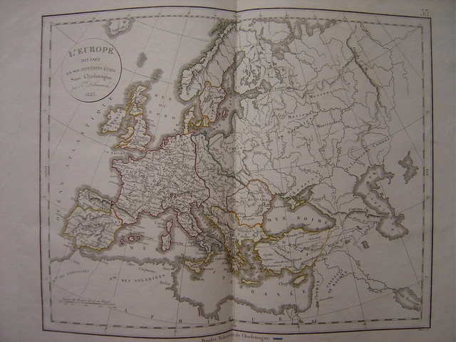 GRANDE CARTE DE 1825 L' EUROPE divisée en ses différents Etats sous ...