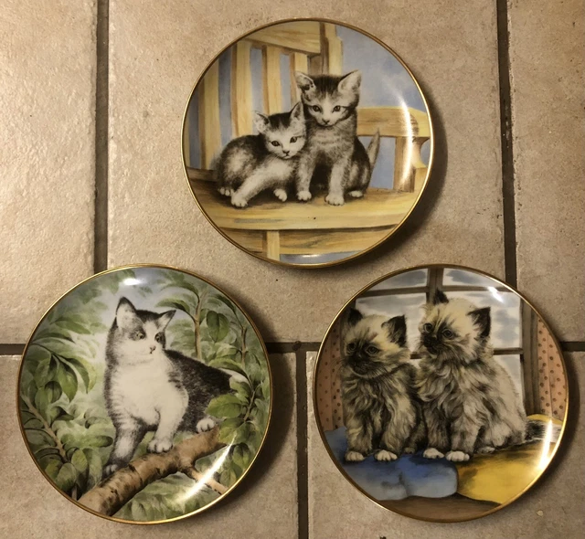 KAISER PORZELLAN TELLER Zierteller Sammelteller, Motiv Katzen, 3 Stück ...