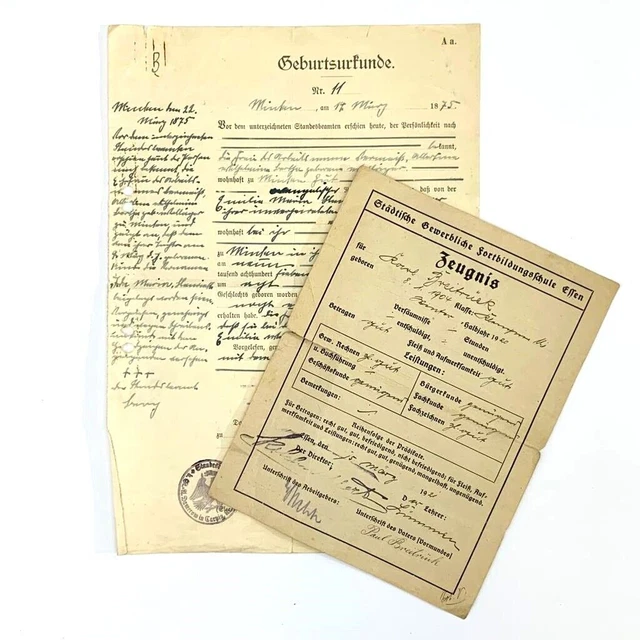 ALTE DEUTSCHE DOKUMENTE Lot von 17 Bescheinigung Geburtsurkunde Zeugnis ...