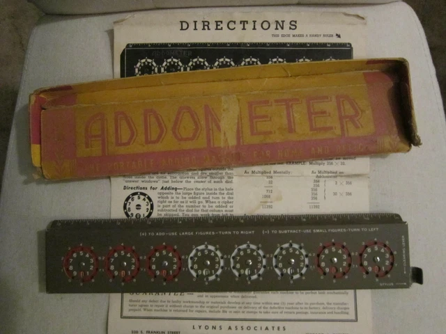 VINTAGE METAL ADDOMETER w/ box Typewriter & Adding Machine Co Chicago ...