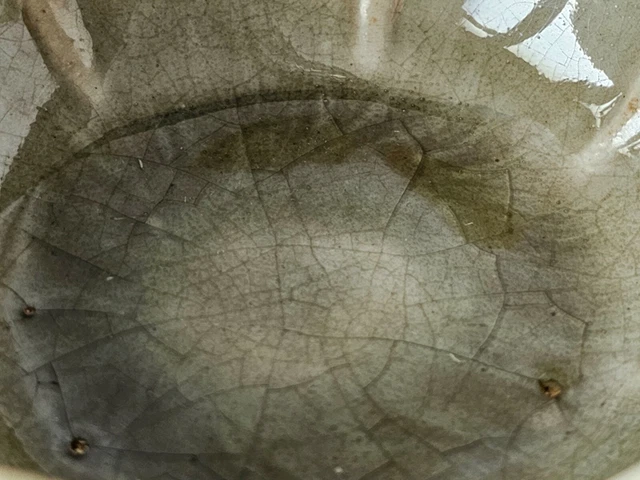 STUDIO POTTERY BOWL, stunning celadon glaze, oriental style petal form ...