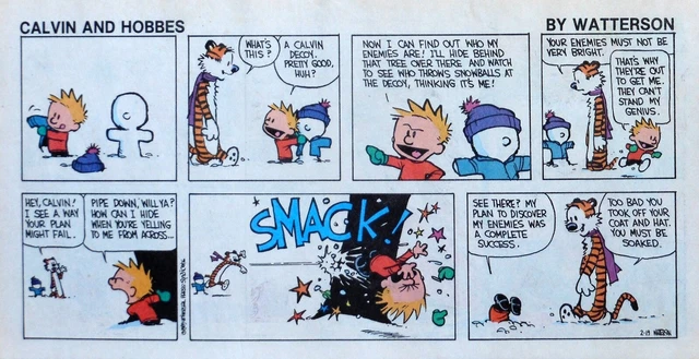 CALVIN AND HOBBES by Bill Watterson - color Sunday comic page, February ...