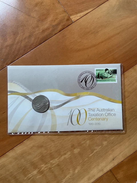 2010 THE AUSTRALIAN Taxation Office Centenary 60c Stamp with 20c Coin ...