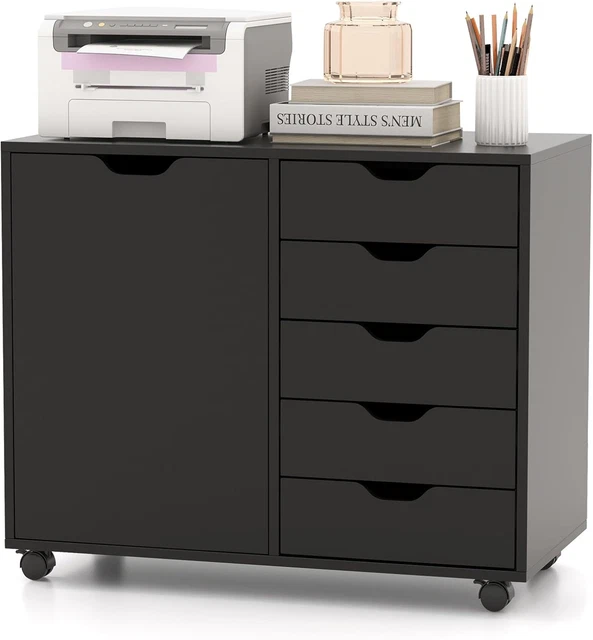 5-DRAWER MOBILE SIDE Cabinet with Wheels, Lateral Filing Organizer ...