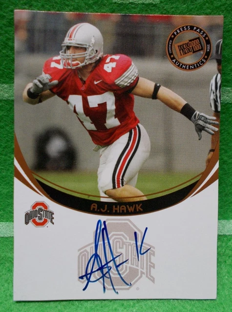 LB LEGEND ~ Aj A.j Hawk ~ Carte Recrue Autographiée Ohio State Press ...