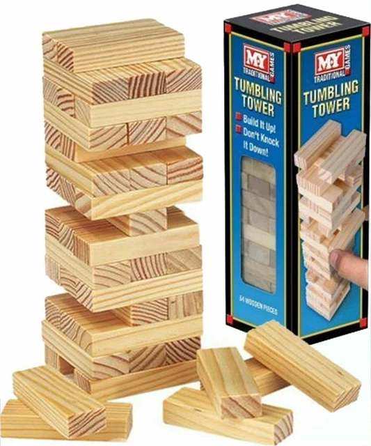 CHILDREN WOODEN BLOCK Tower Game Tumbling Stacking Wood Kids Game £5.77 ...