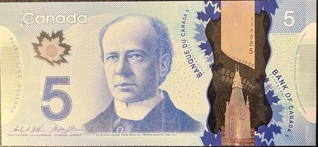 2013 BANK OF Canada Five Dollar Bill 4 DIGIT RADAR (Wilkins Poloz ...