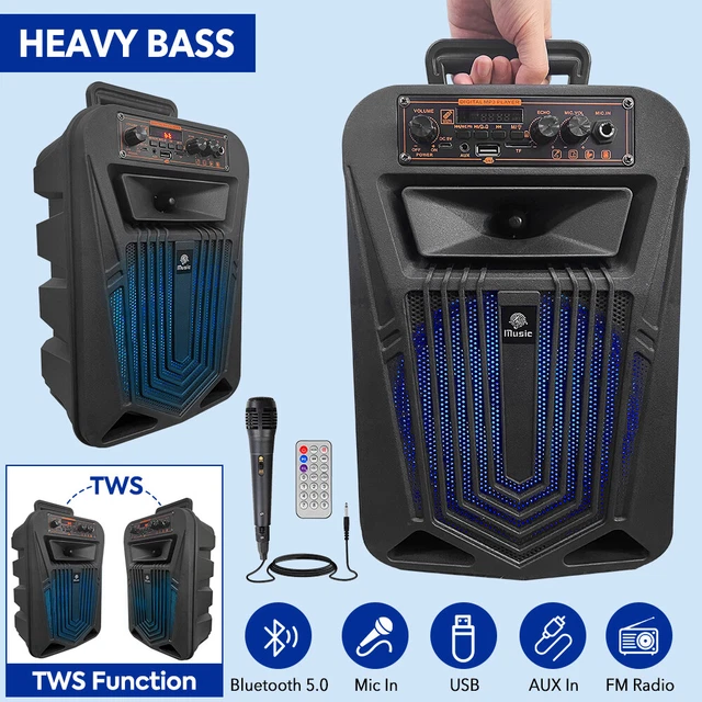 8& PORTABLE BLUETOOTH Party Outdoor Speaker Heavy Bass Wireless Subwoofer + Mic £27.99 - PicClick UK