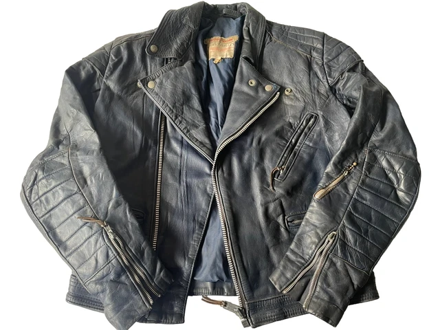 VINTAGE 1970’S LEWIS Leathers Europa Motorcycle Jacket Navy Blue ...