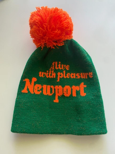 VINTAGE 80S 90S Newport Cigarettes Alive With Pleasure Beanie Pom Pom ...