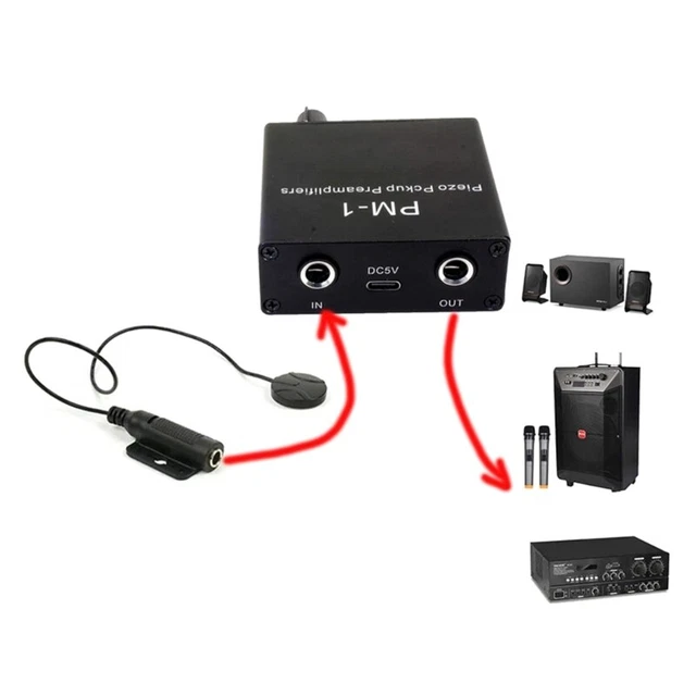 PIEZO PICKUP PREAMPLIFIER Adjustable Sound Amplifier Box for 6.35mm ...