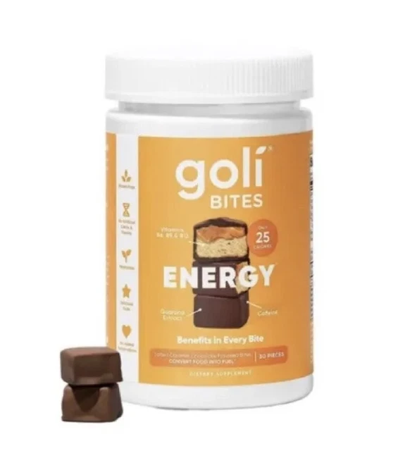 NEW GOLI ENERGY Bites Chocolate Salted Caramel Vitamin B6 B9 B12 30ct ...