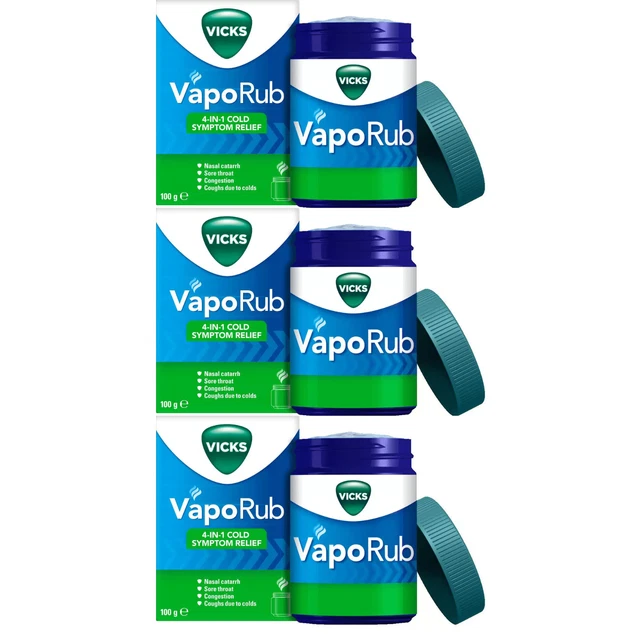 VICKS VAPORUB 4 in 1 Cold Symptom Relief 100gm - Pack of 3 £18.99 ...