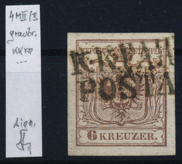 AUSTRIA 1850 6KR, GREY BROWN! MP, Type III./B K.K. DRIVING/POST OFFICE ...