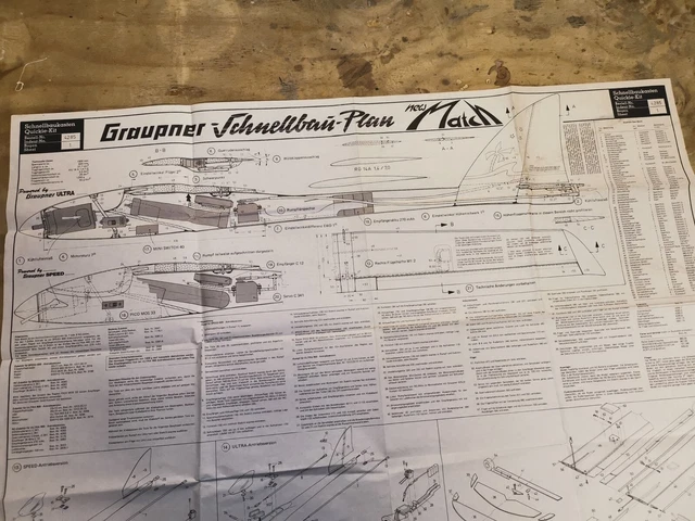GRAUPNER MATCH ORIGINAL Bauplan mit Ersatzteilliste, Rarität aus den ...