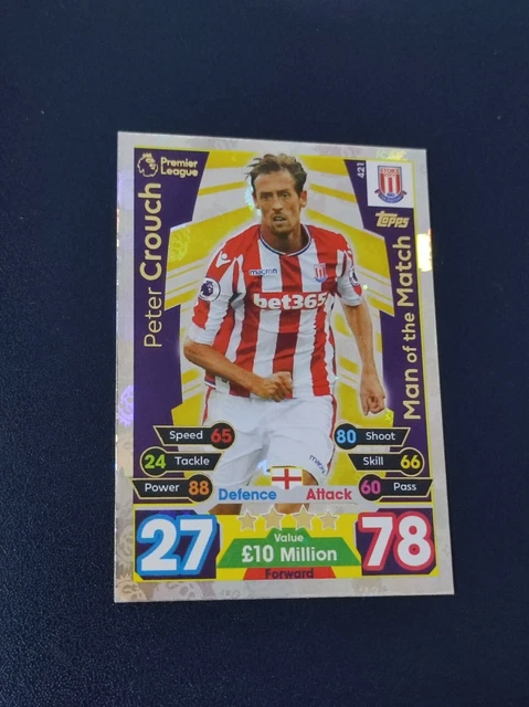 CARTA COMMERCIALE PETER Crouch. Topps Match Attax. Stoke City. Man Of ...