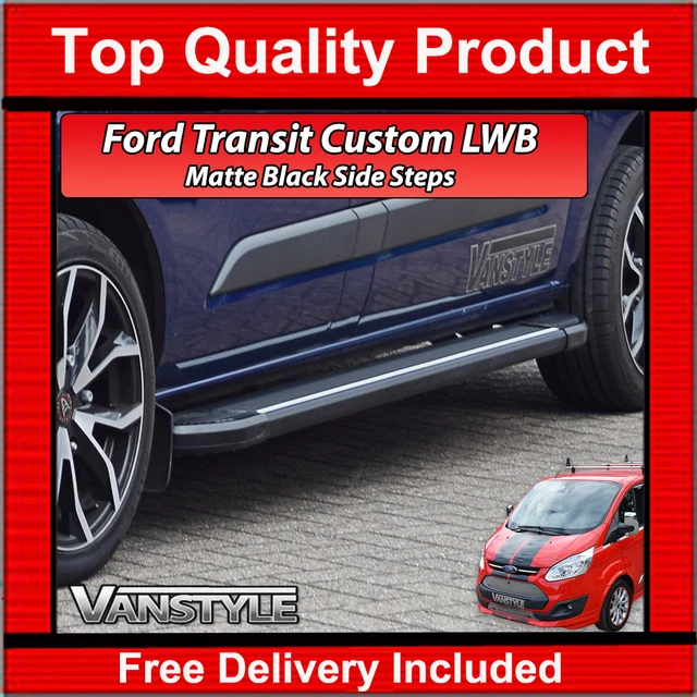 FITS FORD TRANSIT Custom Black Side Steps Lwb Side Bars Running Boards ...