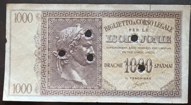 CORFU GREECE 🇮🇹 Ionian ISOLE JONIE 🇬🇷 Rare CANCELED 1000 Drachmai 1942 ...
