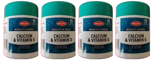4 X MINAVIT Calcium&Vitamin D 400mg/2.5µg 90 Tablets 2-A-Day Bone ...