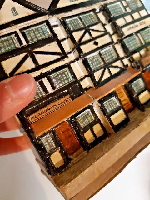 OLD MINIATURE HANDMADE Wooden Cardboard Building Tudor Town Hall Pub ...