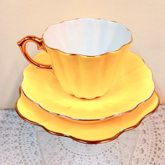VINTAGE 1950S ROYAL STUART/SPENCER STEVENSON Bone China Tea Yellow Trio ...
