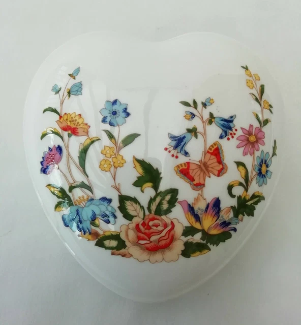 AYNSLEY COTTAGE GARDEN Heart Shape Trinket Box & Mini Vase Bone China ...