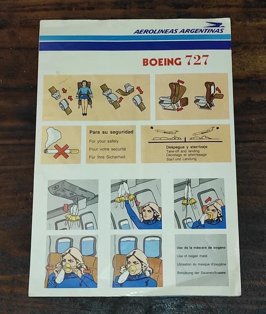 VINTAGE & RARE Safety Card Boeing 727 Aerolineas Argentinas Argentina ...