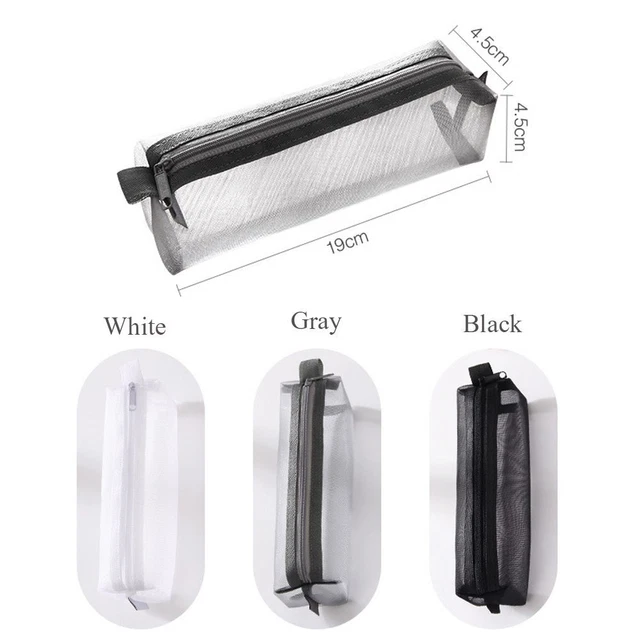 STATIONERY TRANSPARENT GRID Cosmetic Storage Zipper Pencil Case Mesh ...