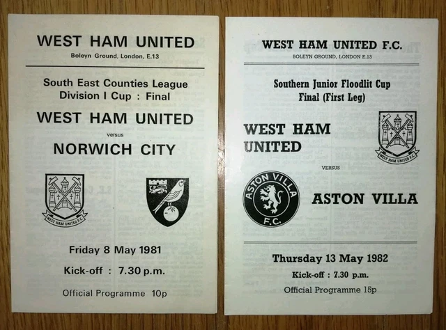 WEST HAM UNITED Programmes - 2 Youths Finals from 1981-1982. £2.99 ...