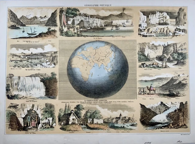 1862 WORLD PHYSICAL Geography Map (Lithographed Maps With Thumbnails ...