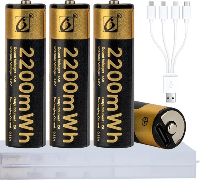 AA RECHARGEABLE LITHIUM Batteries - 4 Pack USB-C Rechargable Li-Ion ...