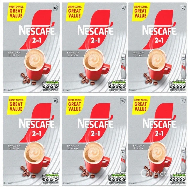 6 X NESCAFÉ 2 in 1 Smooth & Rich Coffee 12 Sachets Each | Grey Instant ...