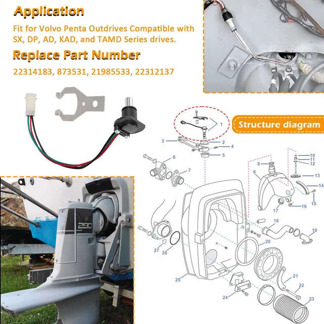FOR VOLVO PENTA Potentiometer Trim Sensor Kit 290 Sterndrives 873531 ...