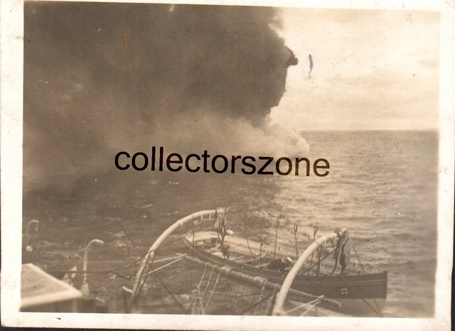 ROYAL NAVY LIFEBOATS lowered to burning ship real Photo postcard ...