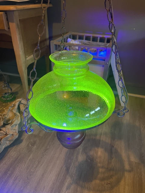 RARE GRAND LUSTRE en ouraline/suspension/lampe XIXeme Verre Bullé ...