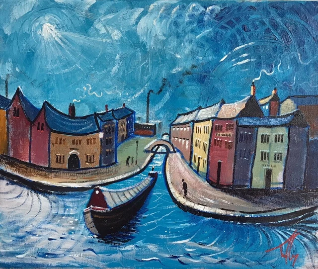 ORIGINAL PAINTING PETE Tuffrey Northern Art Canal Industrial Lowry £68. ...