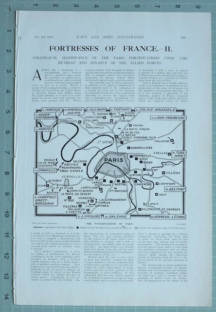 1914 WW1 IMPRIMÉ Fortresses De France Paris Fortification Observation ...