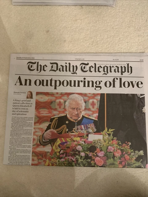 DAILY TELEGRAPH NEWSPAPER 15th September 2022 Queen Elizabeth II Lying ...