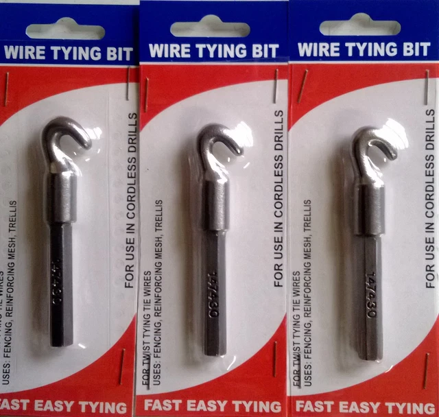 3 X WIRE tying bit for cordless drill bag ties rebar rod & loop ...