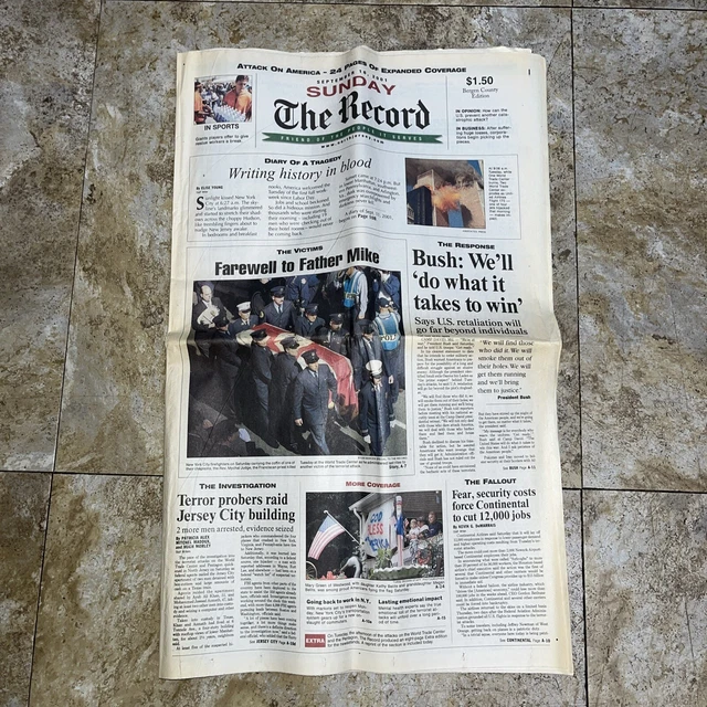 VTG RARE THE RECORD Sept 16 2001 Newspaper AFTERSHOCKS NJ WAR 9/11 ...