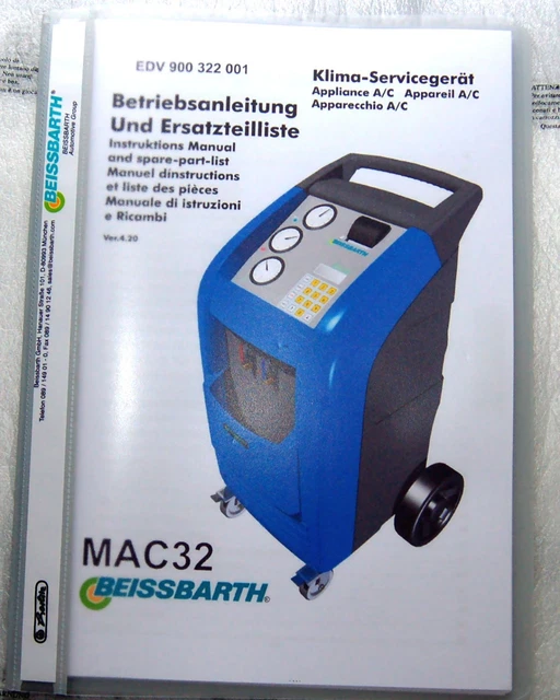BEDIENUNGSANLEITUNG BEISSBARTH KLIMASERVICEGERÄT MAC 32 in Deutsch EUR ...