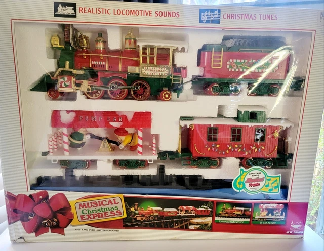 VINTAGE BRIGHT MUSICAL Christmas Express Train 1992 Sounds and Elf ...